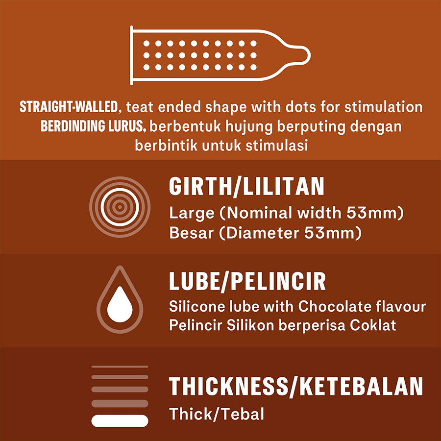 Sensually flavoured condoms with rich chocolate flavour, making it ideal for him and her